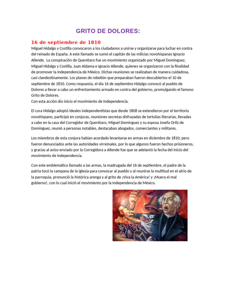Grito de Dolores: Inicio de la Independencia | PDF