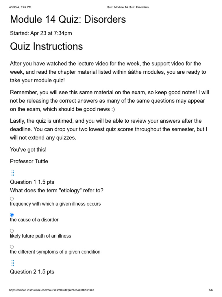 Quiz_ Module 14 Quiz_ Disorders-got15 | PDF | Mental Disorder ...
