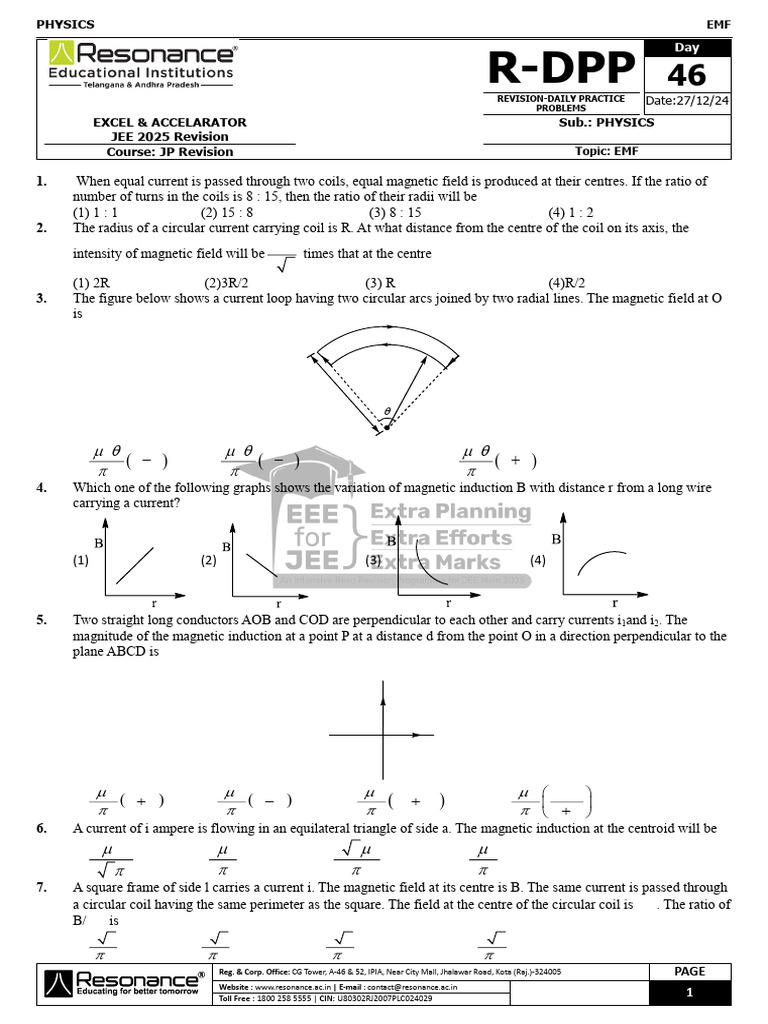 EMF Physics Daily Practice Problems | PDF | Mechanics | Electrical ...