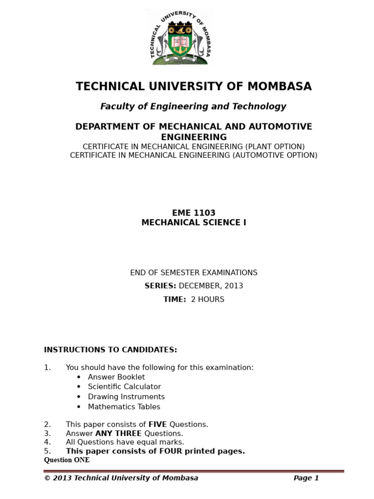 EME 1103 Mechanical Science I | PDF | Acceleration | Force