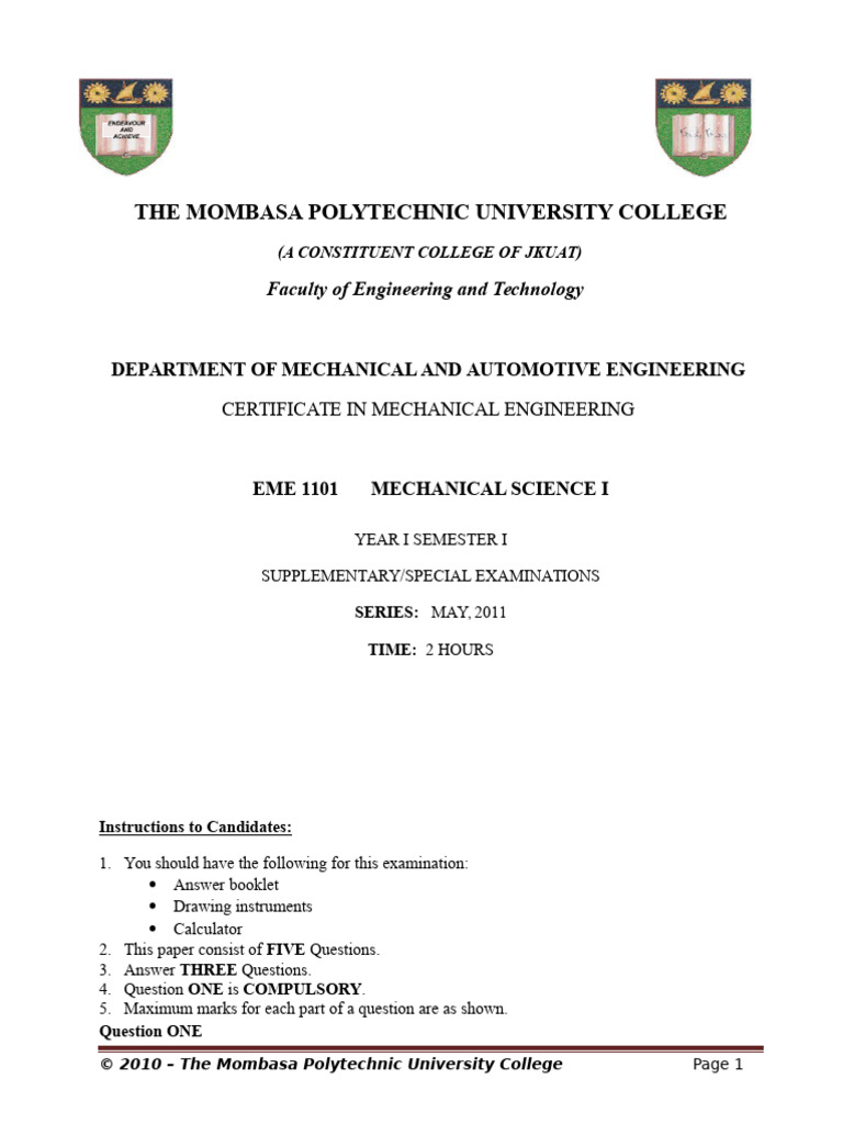EME 1101 Mechanical Science I | PDF | Acceleration | Speed