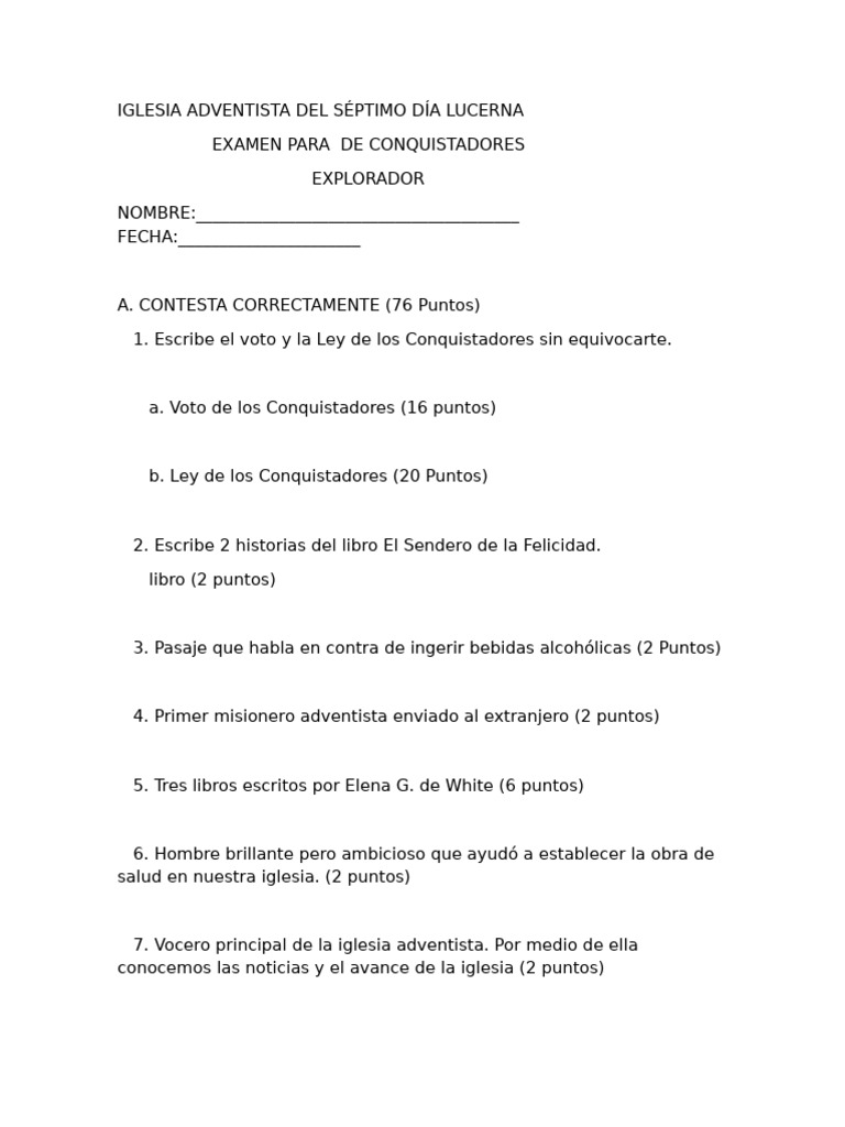 Examen de La Clase de Exploradores - 2024 | PDF