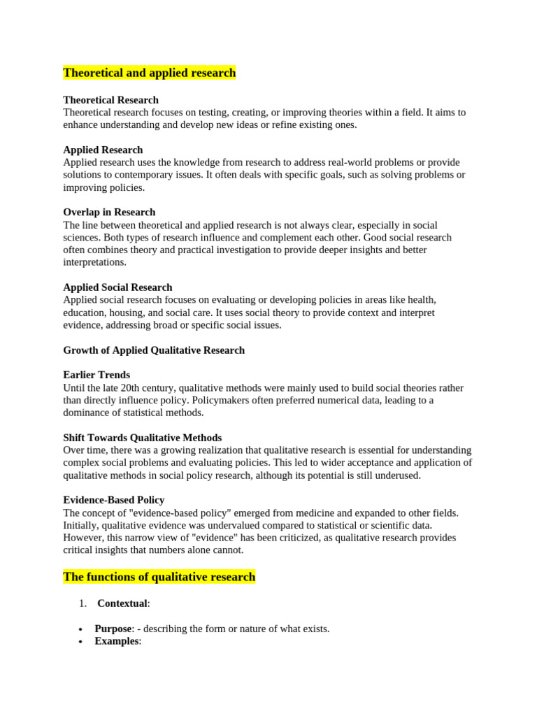 Theoretical vs. Applied Research Insights | PDF | Qualitative Research ...