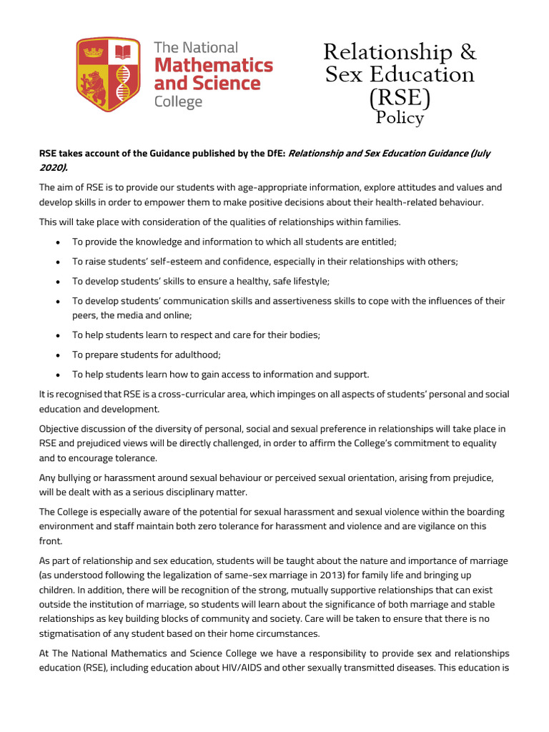 Relationships and Sex Education 2024 | PDF | Sex Education | Teachers