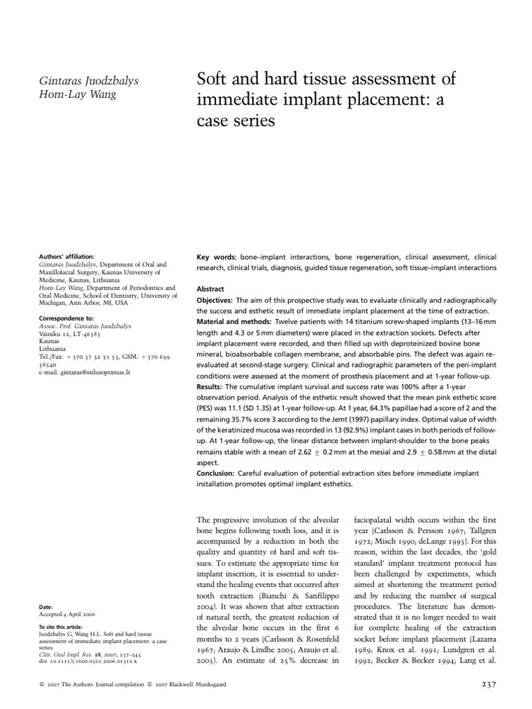 Soft and Hard Tissue Assessment of Immediate I MPL | PDF | Dental ...
