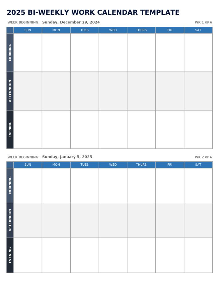 Ic 2025 Bi Weekly Work Calendar Template 8583 | PDF