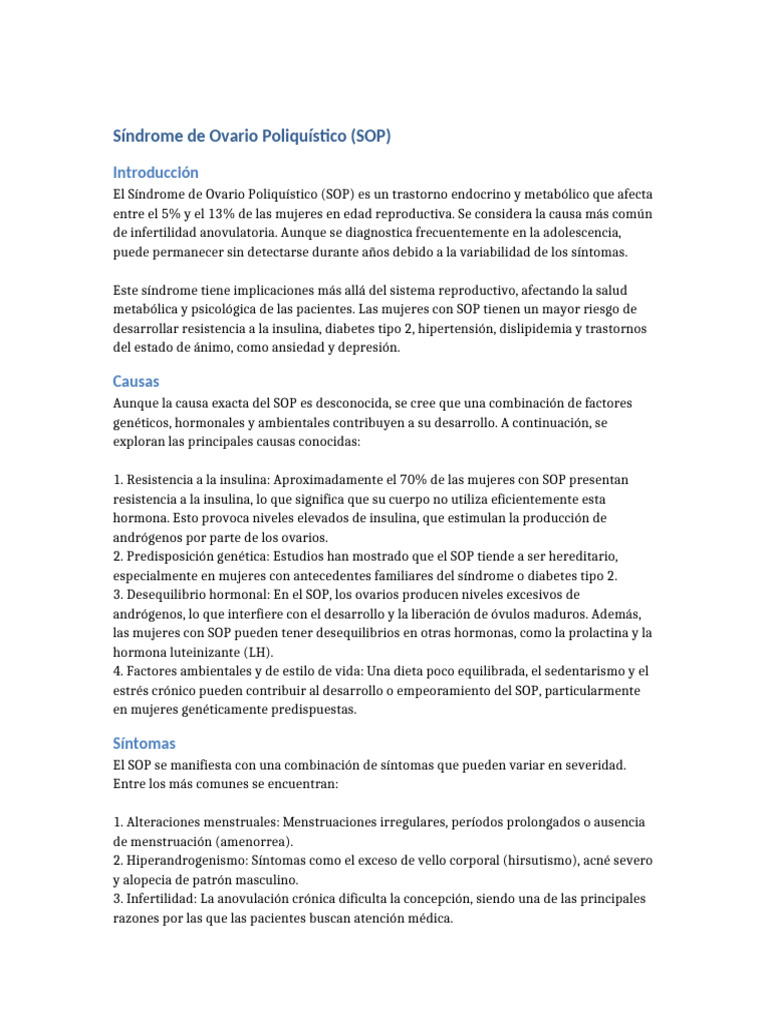 SOP: Causas, Síntomas y Tratamientos | PDF | Sindrome de Ovario ...