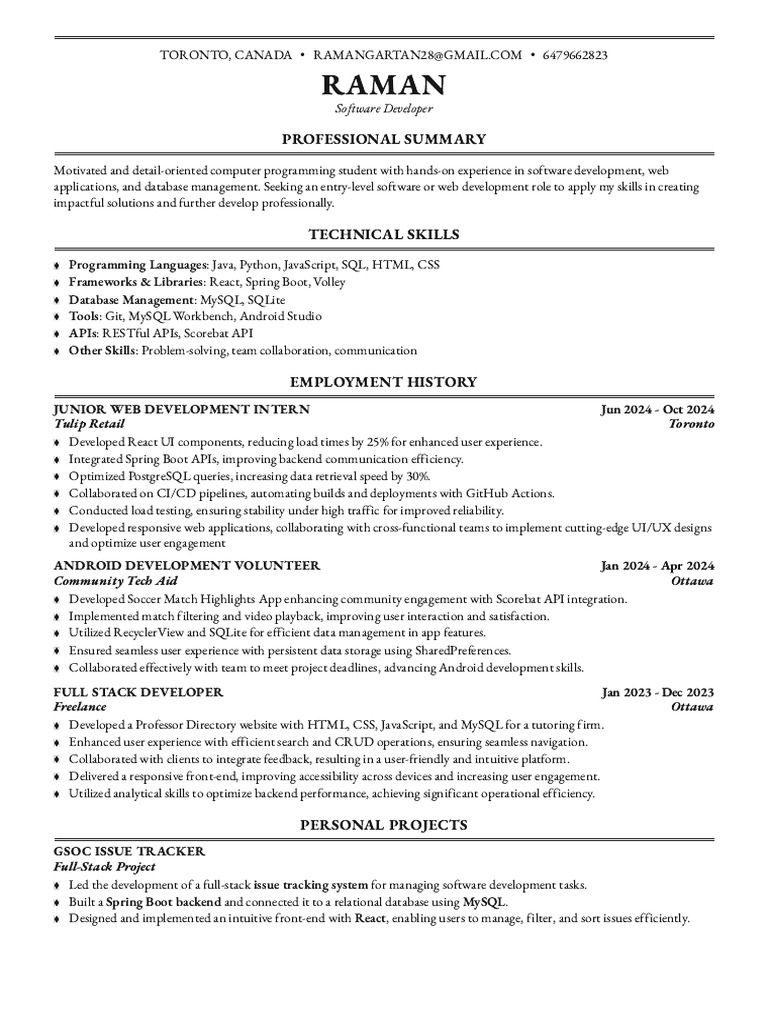 Raman-Software Developer | PDF | Web Development | My Sql