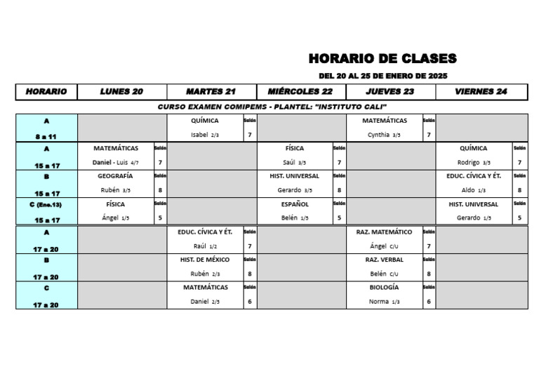 Comipems - Horarios Ene.20-24 | PDF