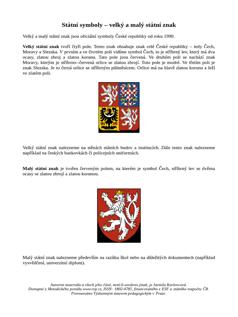 Státní Symboly - Velký a Malý Státní Znak | PDF