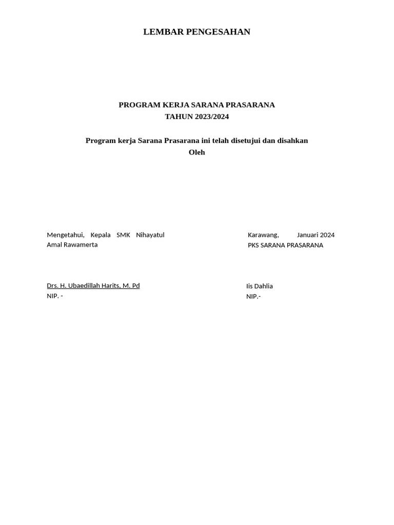 PROGRAM KERJA SARANA PRASARANA 2021 Sakiyah | PDF