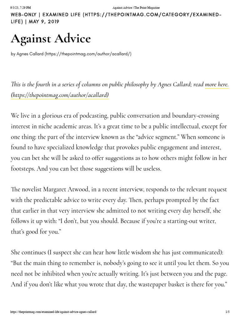 Against Advice - The Point Magazine | PDF | Knowledge