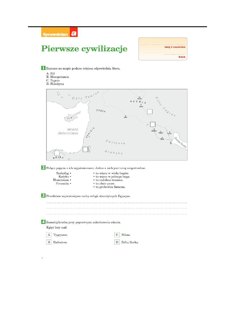 Pierwsze Cywilizacje Test GR A I B Z Odpowiedziami Kl. 5 Historia | PDF