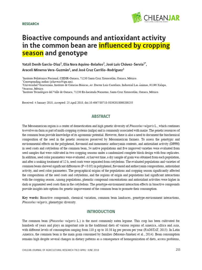 Bioactive Compounds and Antioxidant Activity in The Common Bean Are Influenced by Cropping ...