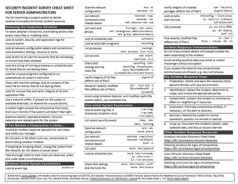 security-incident-survey-cheat-sheet | PDF | Computing | Software