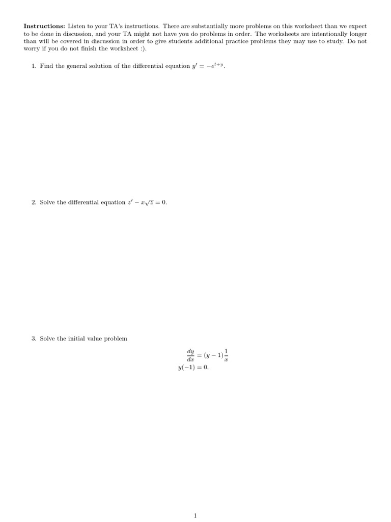 Differential Equations Practice Problems | PDF | Tangent | Slope