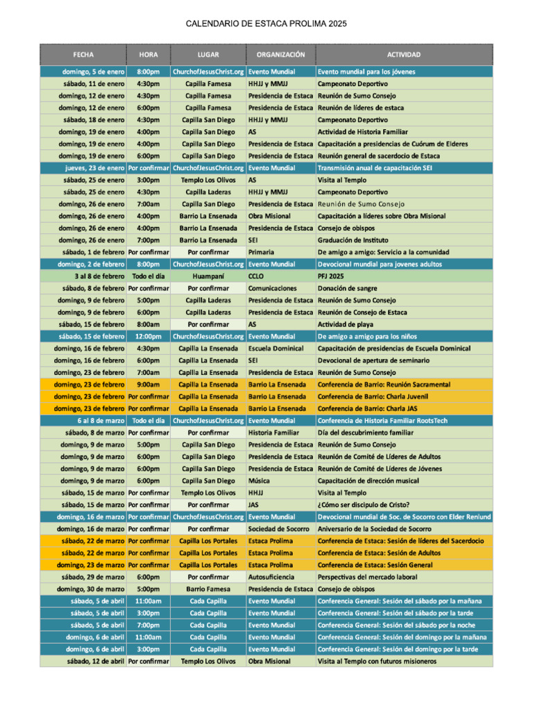 Borrador Calendario 2025 | PDF