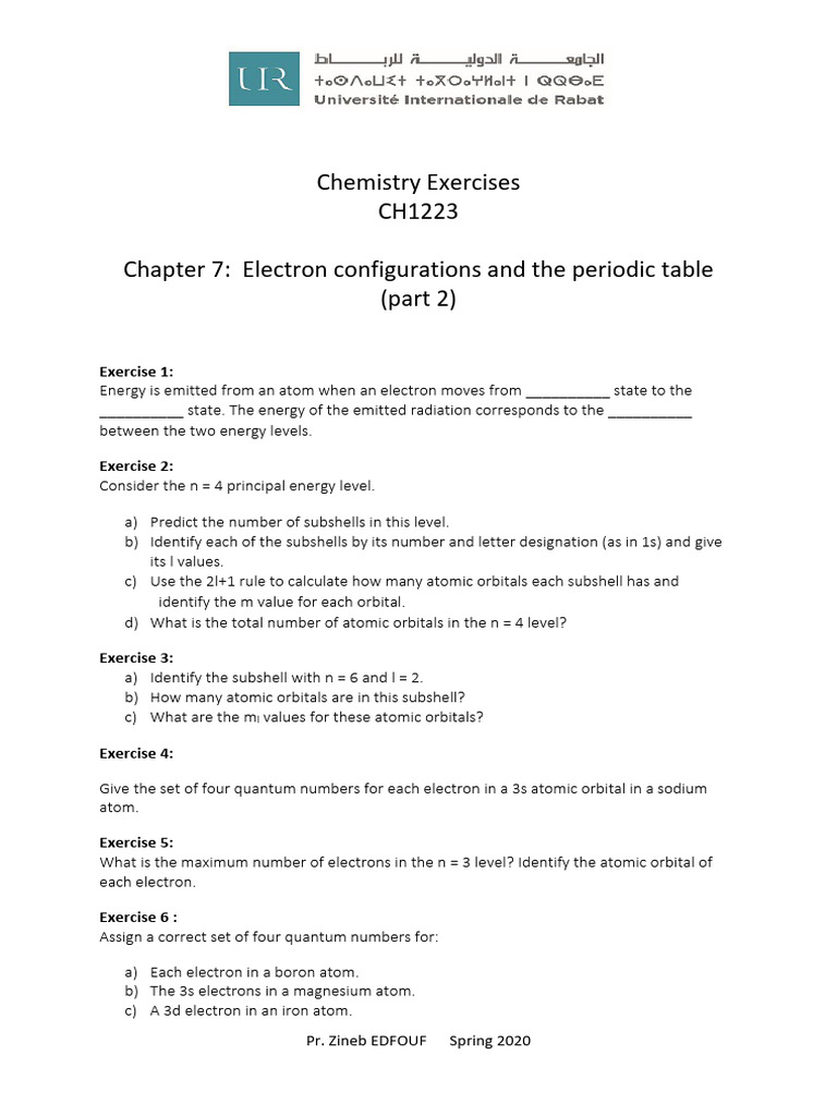 Chemistry Exercises-Chapter 7 - Part 2 | PDF
