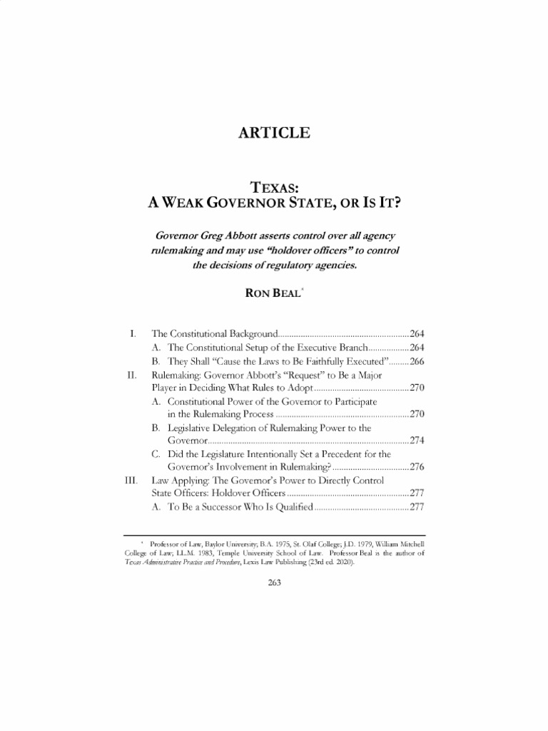Beal. Texas - A Weak Governor State, or Is It | PDF | Administrative ...