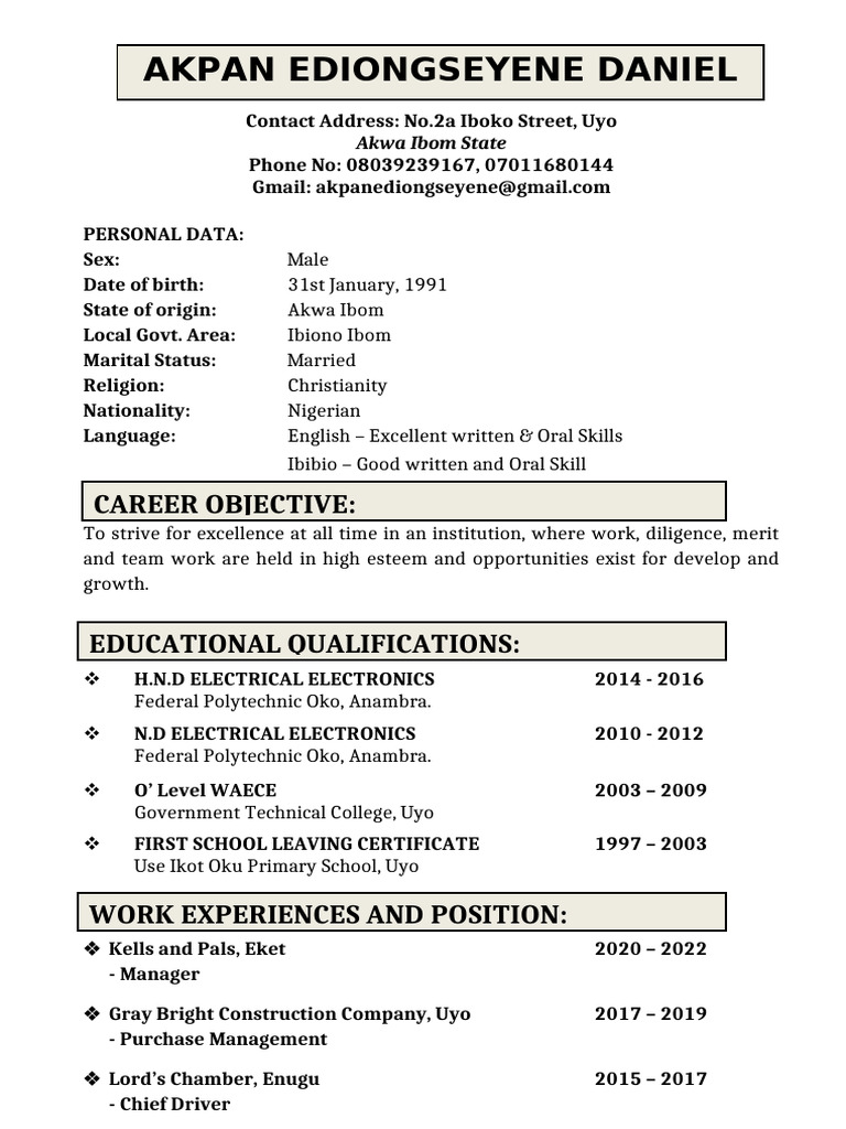 1641823086131_AKPAN DANIEL CV | PDF | Nigeria