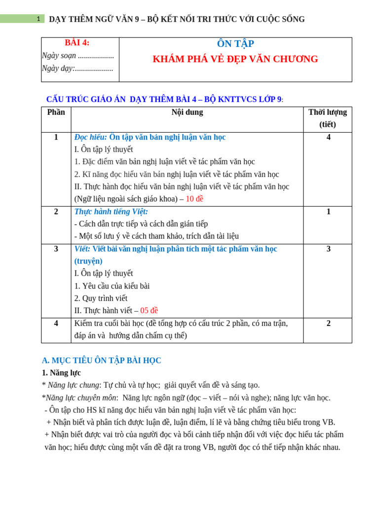 Bài 4. Dạy Thêm Kntt 9_ Khám Phá Vẻ Đẹp Văn Chương (Văn Nghị Luận) n Làm | PDF