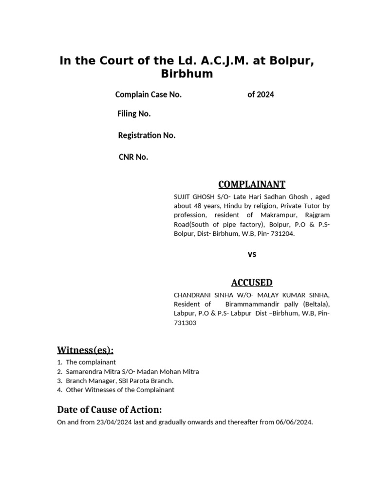 138 plaint SUJIT GHOSH | PDF | Cheque | Justice