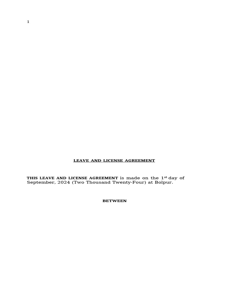 Leave and License Agreement Upasana & Rodosi 01.10.24 | PDF | License ...