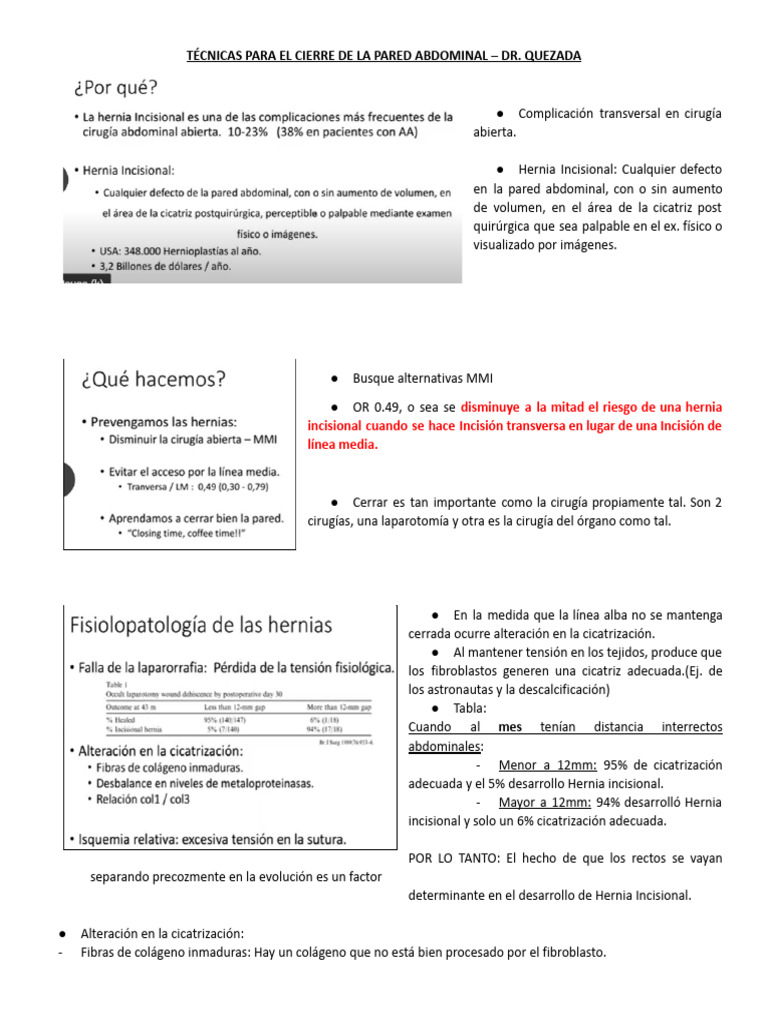 Técnicas para El Cierre de La Pared Abdominal - Dr. Quezada | PDF | Cicatrización de la herida ...