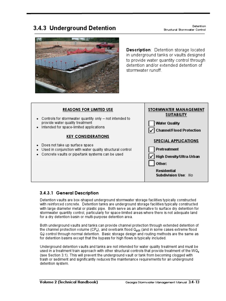 3.4.3 Underground Detention: Description: Detention Storage Located ...
