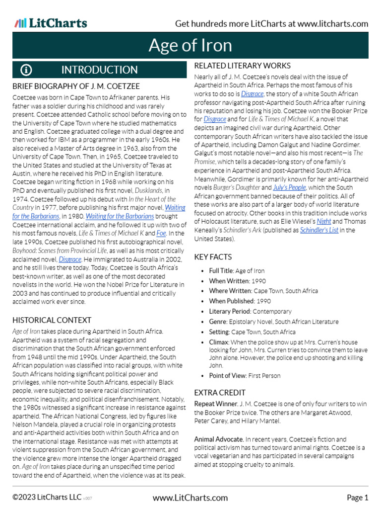 Age of Iron LitChart | PDF | Apartheid