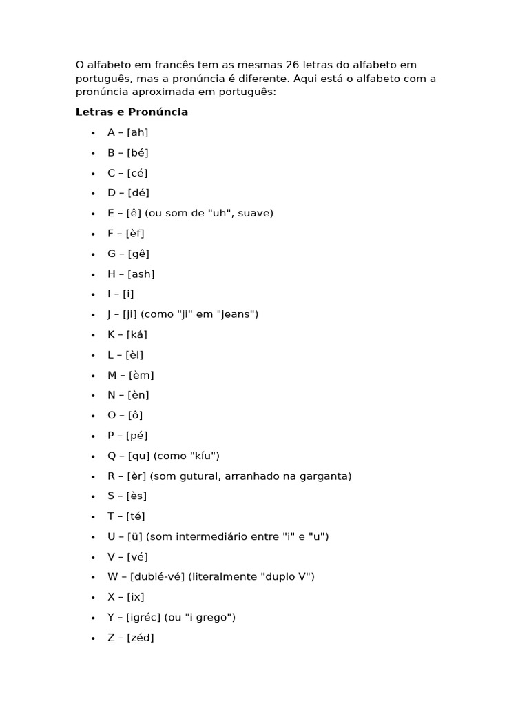 Pronúncia do Alfabeto Francês | PDF