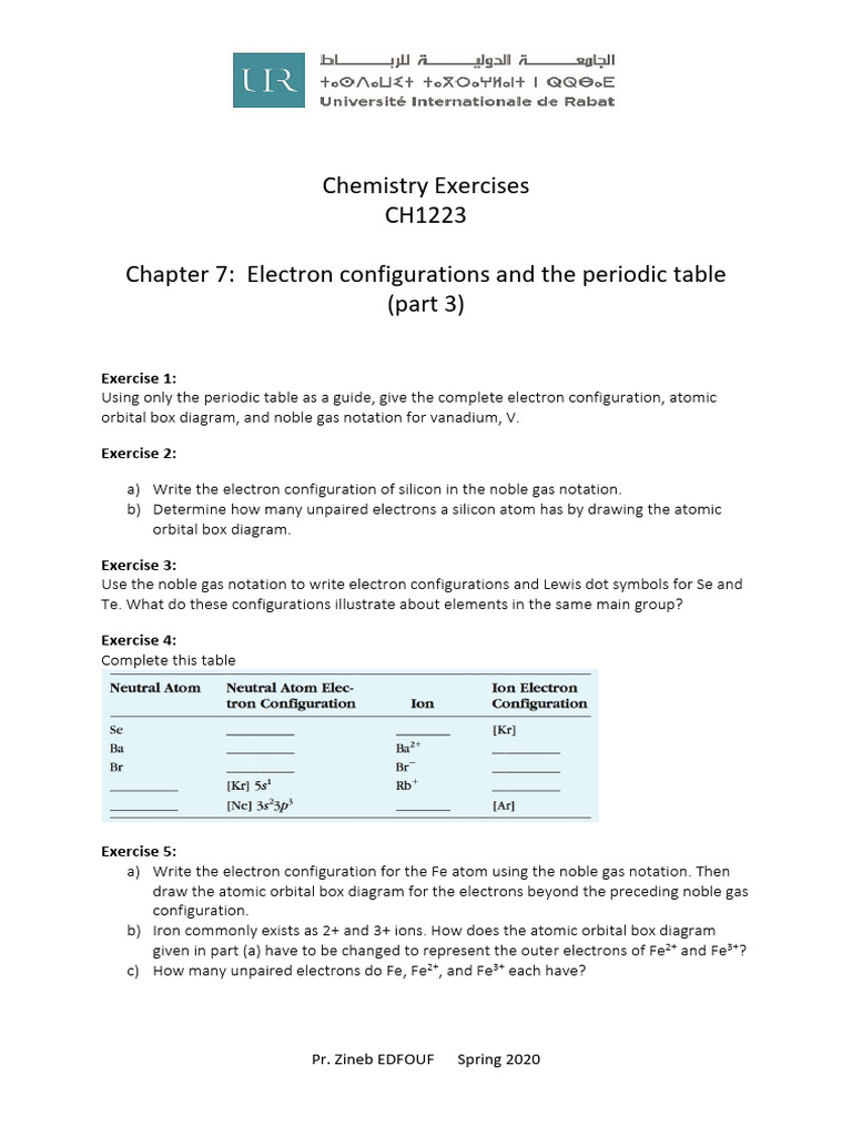 Chemistry Exercises on Electron Configurations | PDF | Electron ...