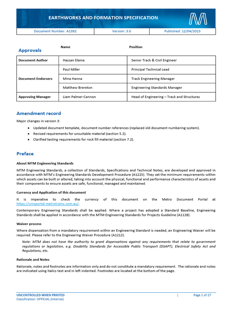 A1392 - Earthworks and Formation Specification | PDF | Soil ...