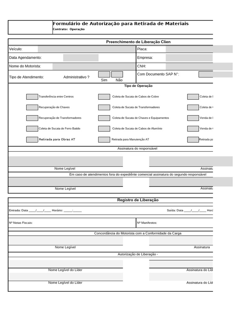 Formulário de Retirada de Materiais | PDF