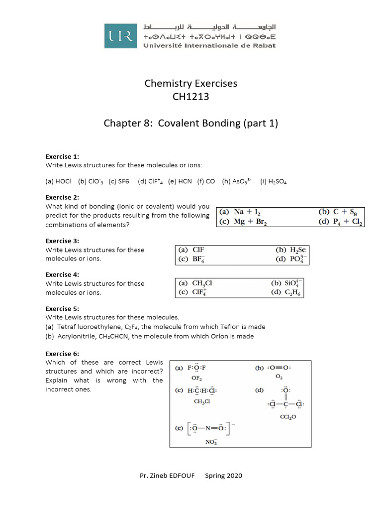 Chemistry Exercises-chapter 8-part 1 | PDF