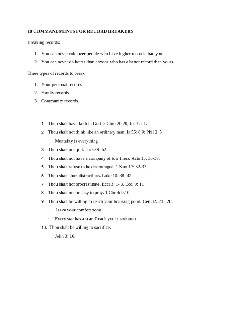 10 Commandments For Record Breakers | PDF