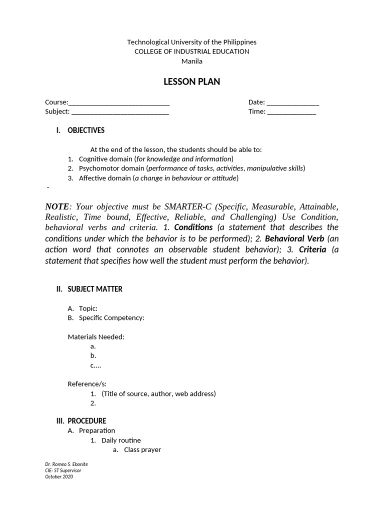Lesson Plan Basic Format | PDF | Lesson Plan | Motivation