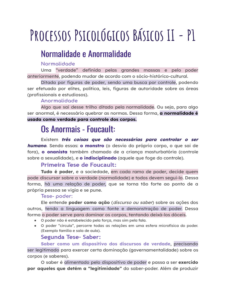 Processos Psicológicos Básicos II - Resumo para A P1 Simplificado | PDF | Poder (social e ...