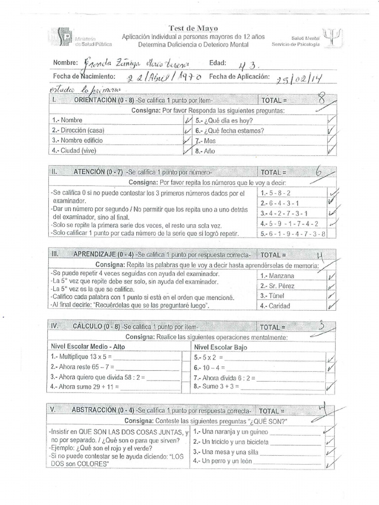 Test de Mayo Ya Aplicado | PDF
