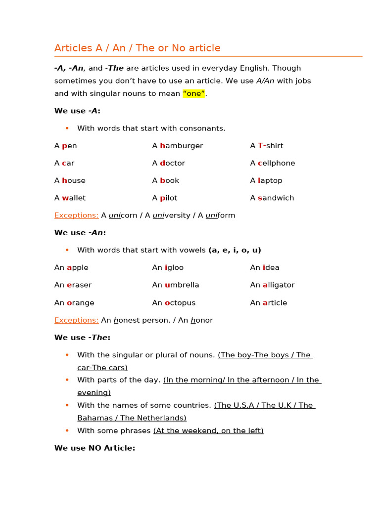 Understanding Articles in English | PDF