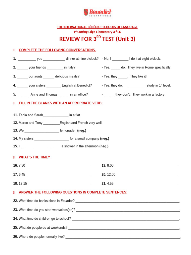 Review For 3rd Test Unit 3 SHORT | PDF | Linguistics