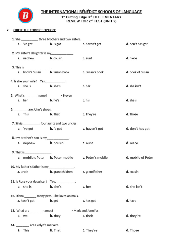 Review For 2nd Test Unit 2 2018 | PDF