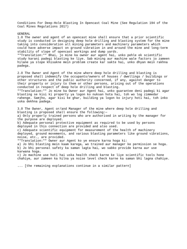 Deep-Hole Blasting Guidelines for Coal Mines | PDF