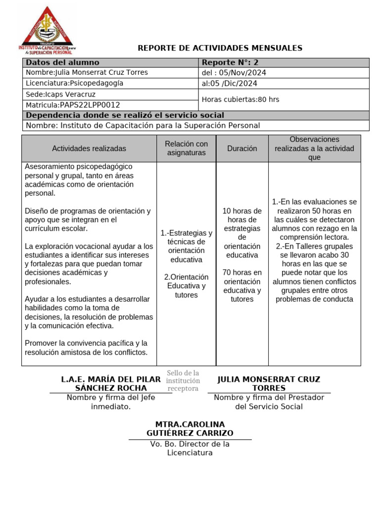 REPORTE MENSUAL #2 Torres | PDF