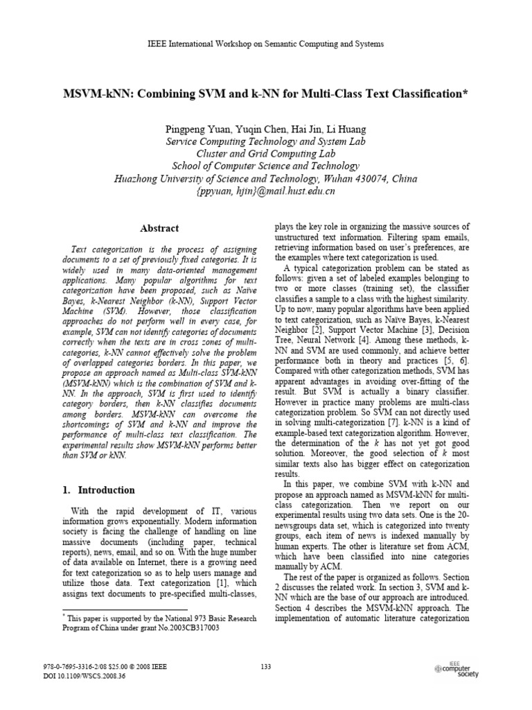 [IEEE Semantic 2008 Pingpen Yuan] MSVM-KNN Multi-Class Text Classification | PDF | Support ...