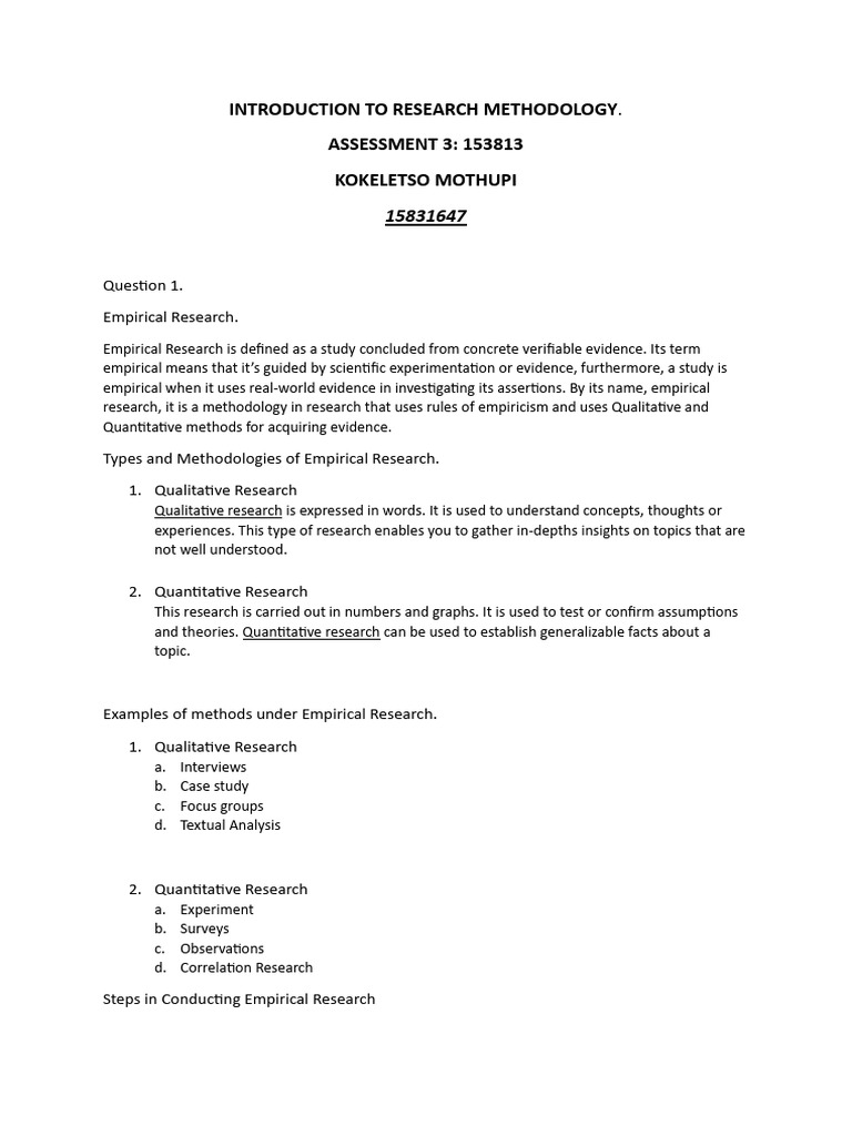 K Mothupi Irm1501 | PDF | Methodology | Empirical Research