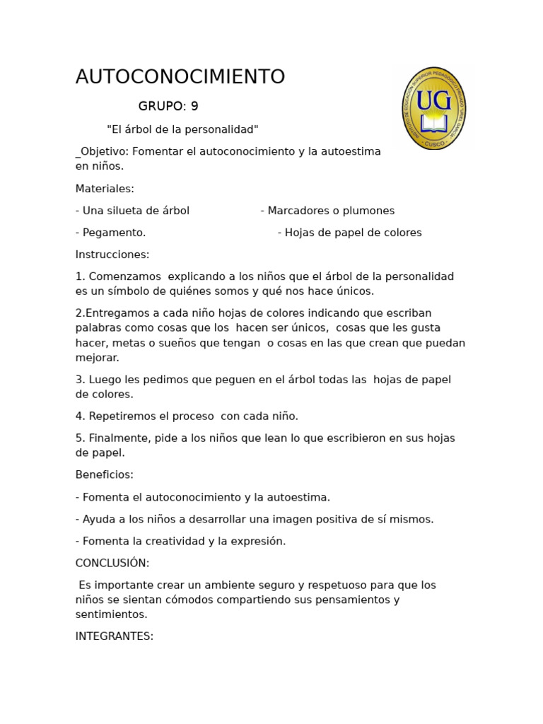 Autoconocimiento Infantil: El Árbol de la Personalidad | PDF