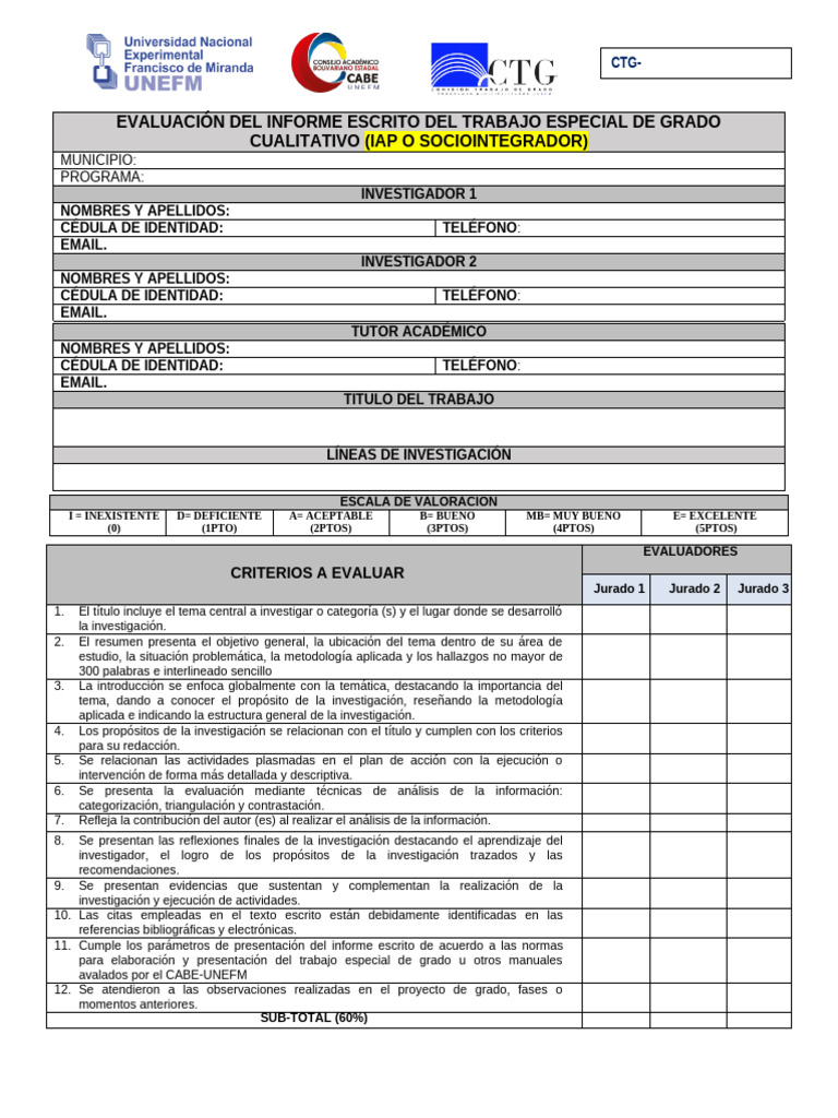 Ctg003a Instrumento Informe Escrito T.E.G Cualitativo (Iap o Sociointegrador) | PDF | Science