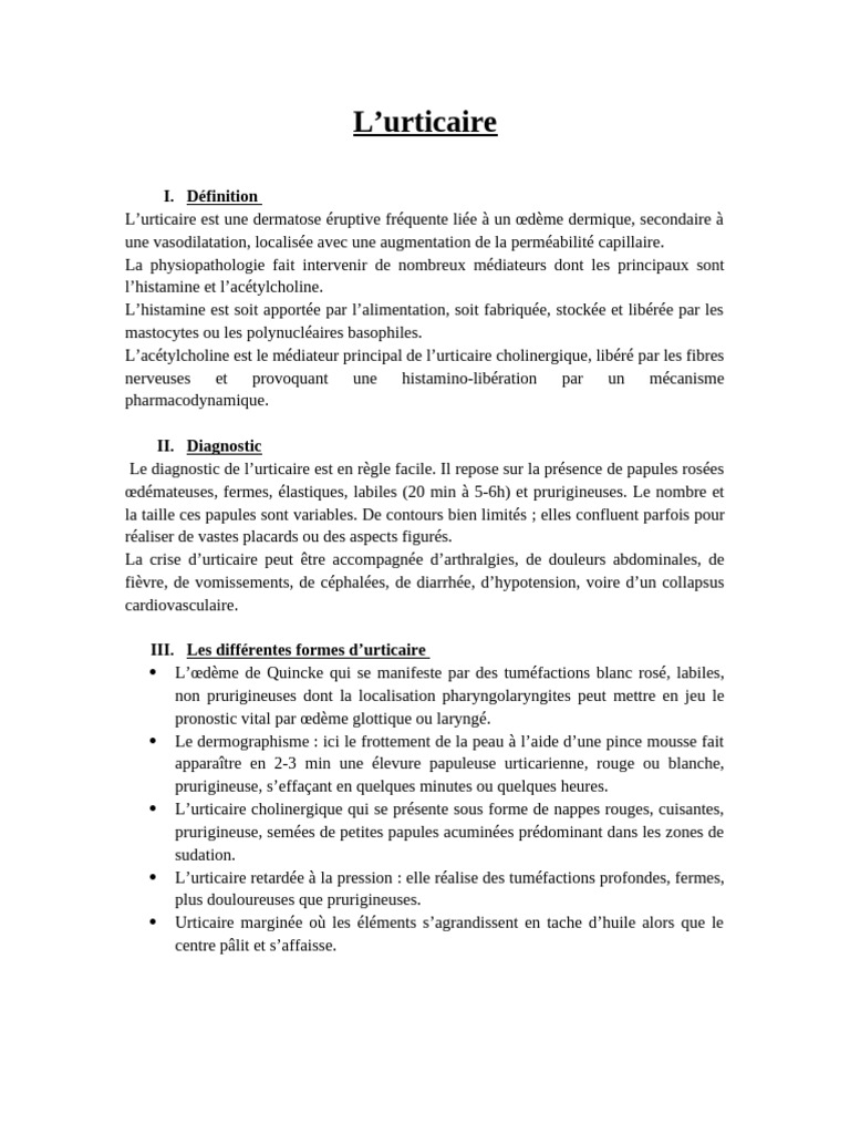 Définition de l'urticaire et types | PDF | Médecine clinique ...