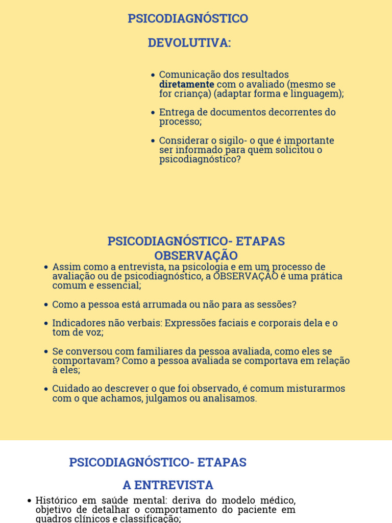 Psicodiagnóstico: Devolutiva e Etapas | PDF